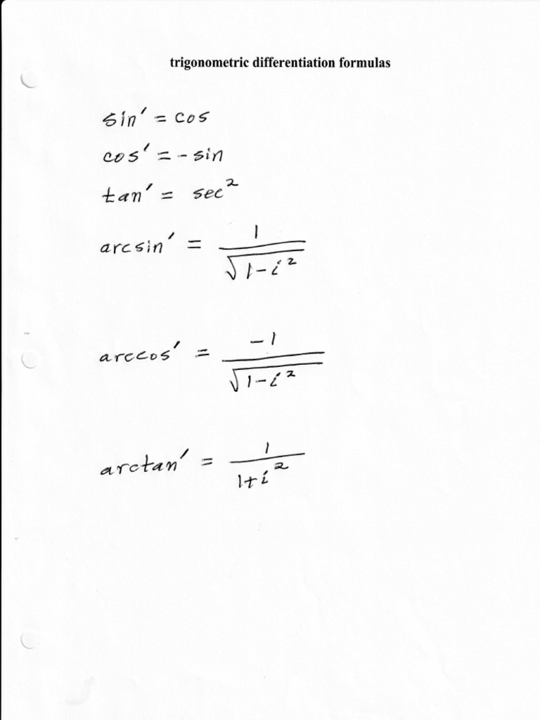 Trigonometric Differentiation Formulas | PDF