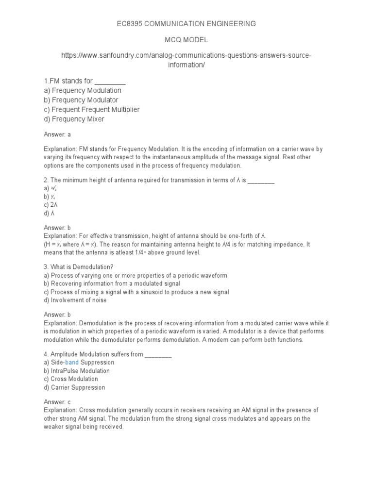 Ec8395 Communication Engineering | PDF | Frequency Modulation | Modulation
