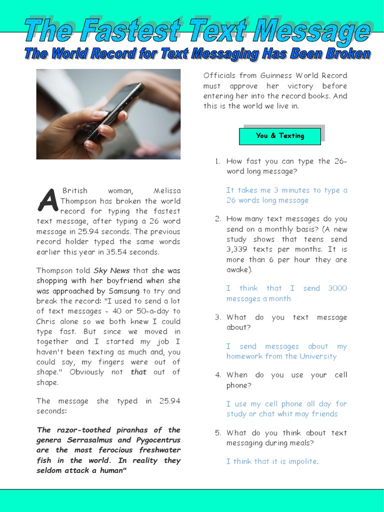 READING 1 The-Fastest-Text-Message | PDF | Text Messaging | Communication