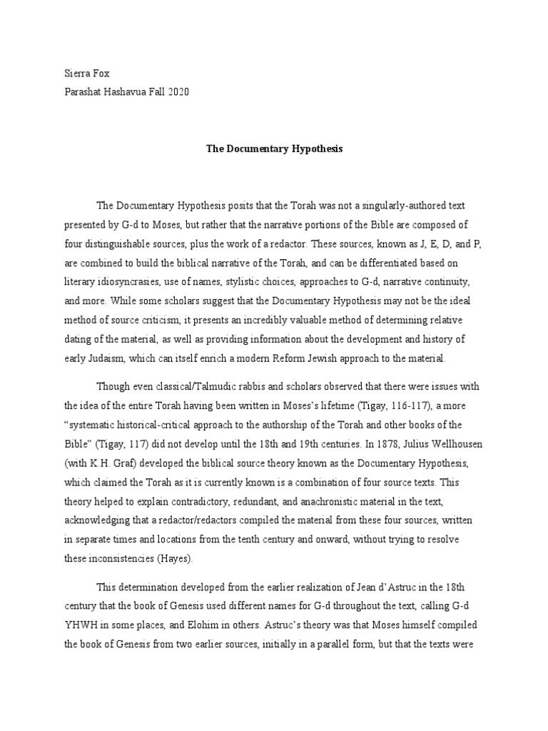 Documentary Hypothesis Paper Final | PDF | Names Of God In Judaism ...