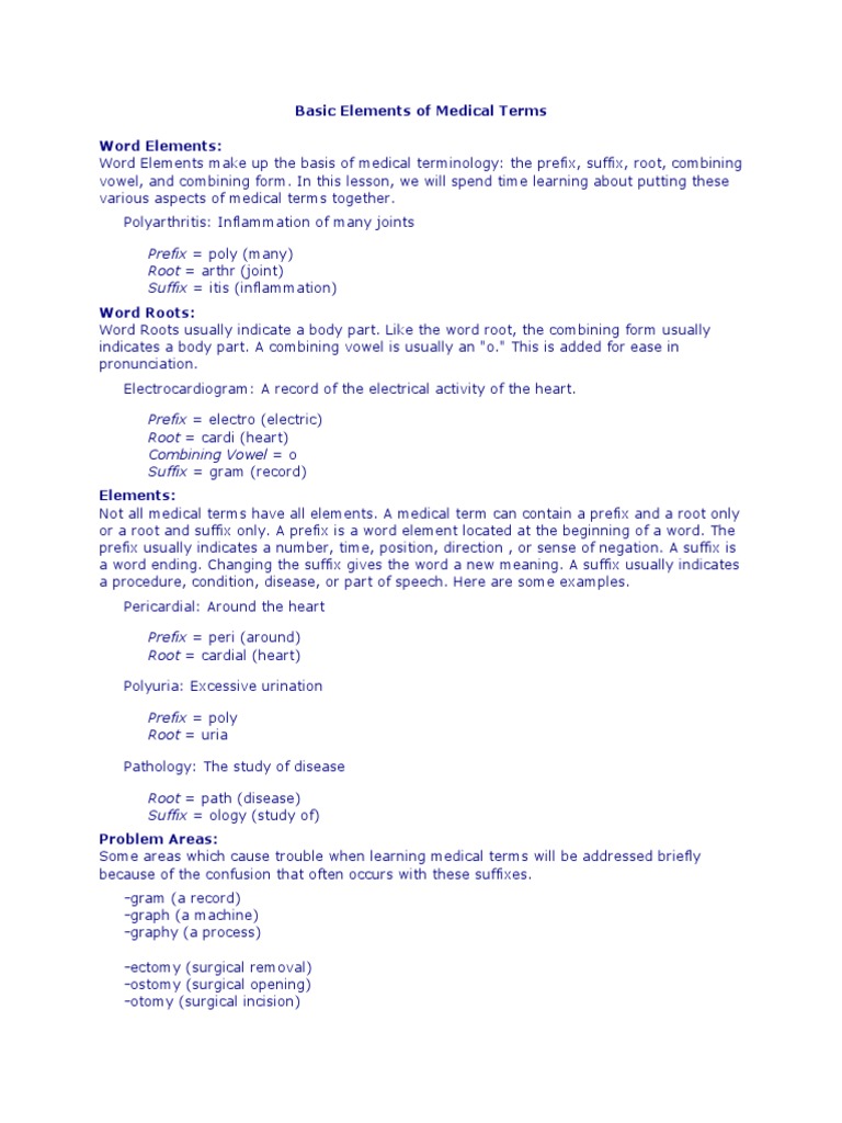Basic Elements of Medical Terms Word Elements | PDF | Linguistic ...