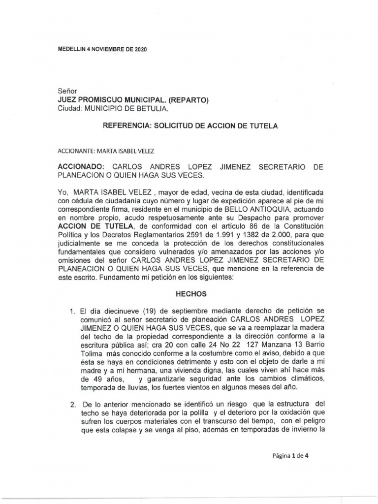 Solicitud Accion de Tutela | PDF