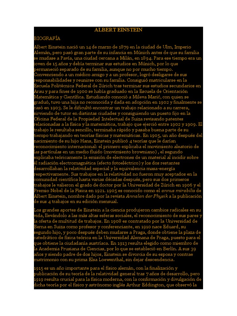 ALBERT EINSTEIN Trabajo | PDF | Albert Einstein | Gravedad