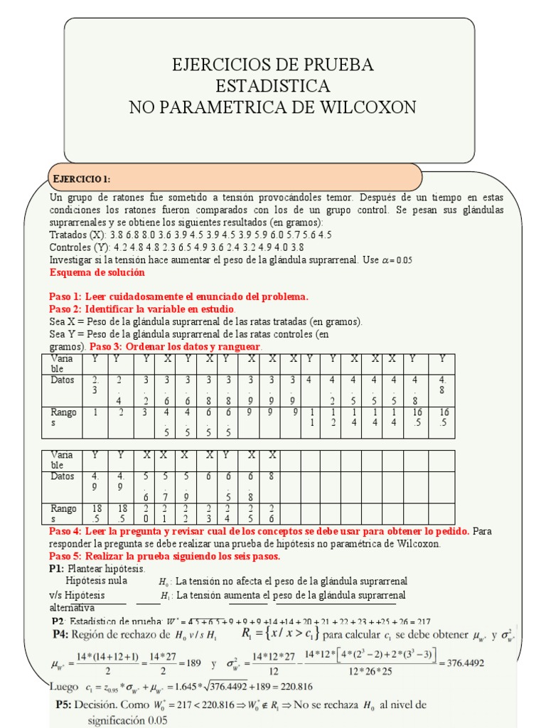 Prueba de Wilcoxon Ejercicios | PDF | Desviación Estándar | Análisis ...