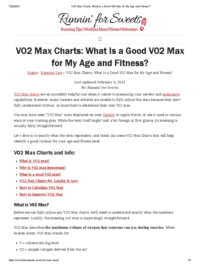 VO2 Max Charts - What Is A Good V02 Max For My Age and Fitness | PDF ...