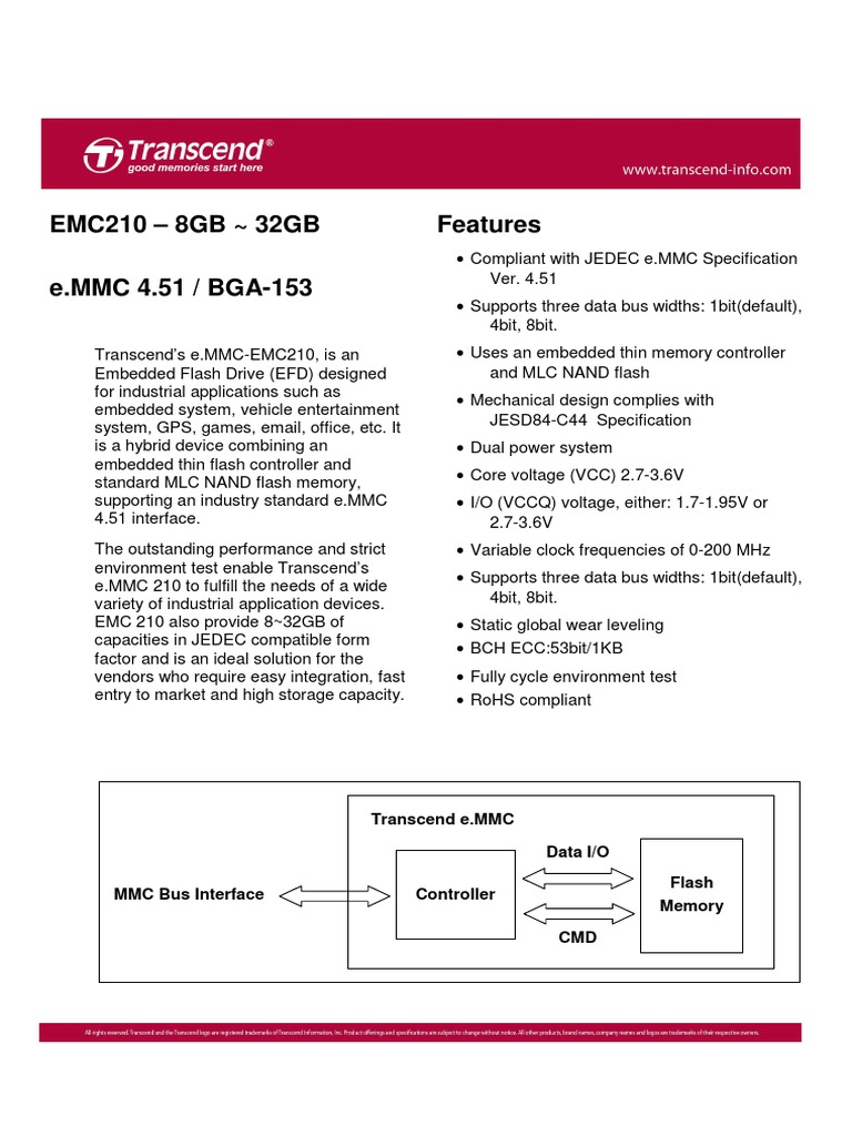 No3109 Datasheet TS8-32GEMC210 Formal Version V10 | PDF | Booting | Flash Memory