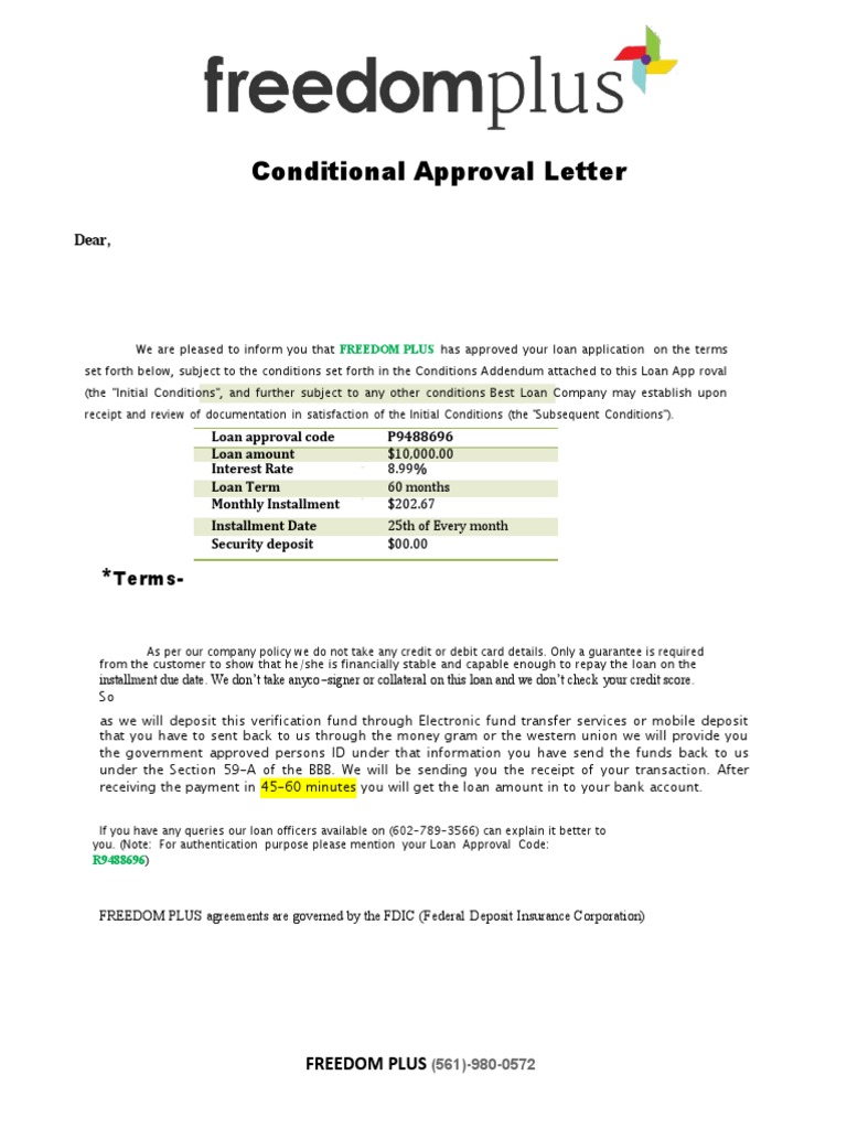 Conditional Loan Approval Notification | PDF | Loans | Finance & Money Management