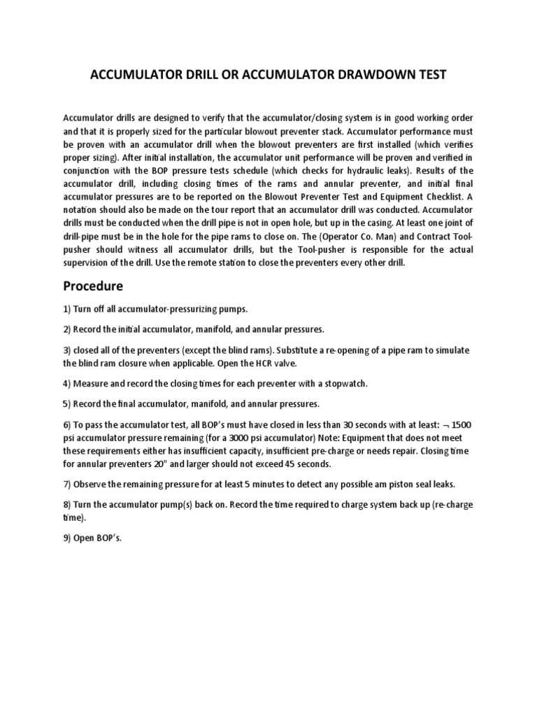 Accumulator Drill or Accumulator Drawdown Test | PDF | Computers