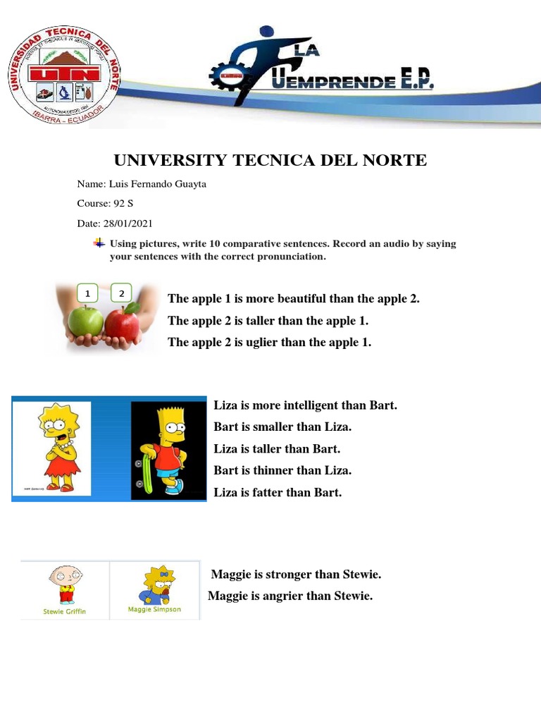 Comparative Sentences Exercise | PDF