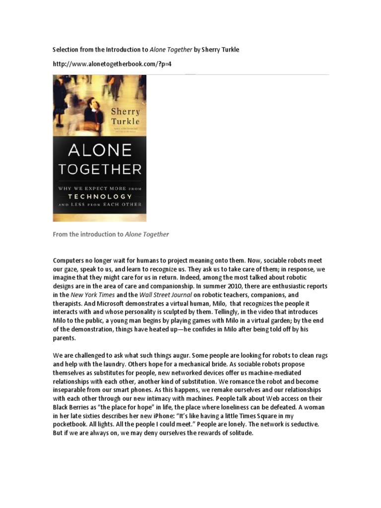 Selection From The Introduction To Alone Together by Sherry Turkle ...