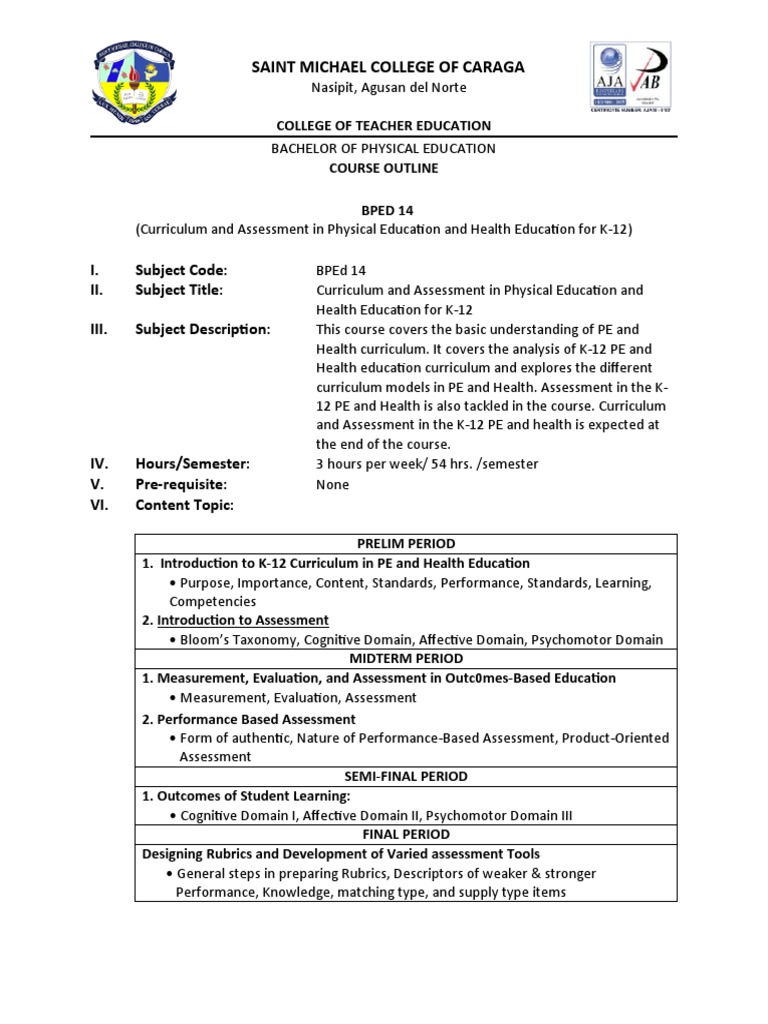BPEd 14 Course Outline | PDF | Educational Assessment | Physical Education