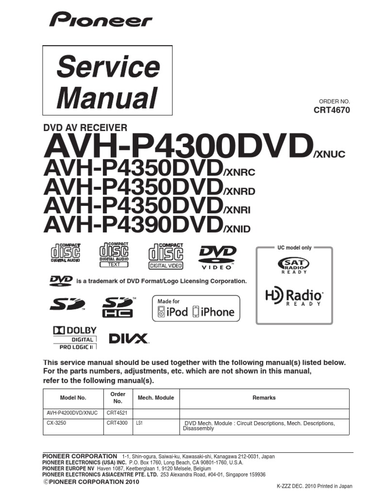 Pioneer AVH-P4300DVD Service Manual | PDF | Electrical Network | Transistor