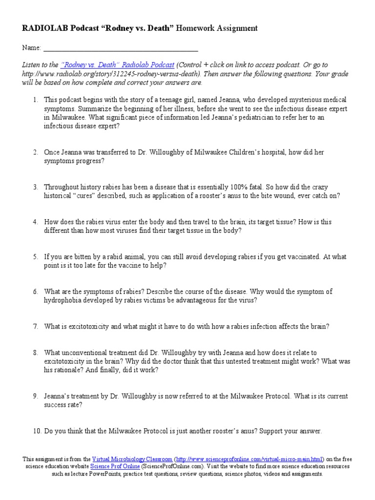 Rodney Vs Death Rabies RadioLab Homework Assignment | PDF | Rabies ...