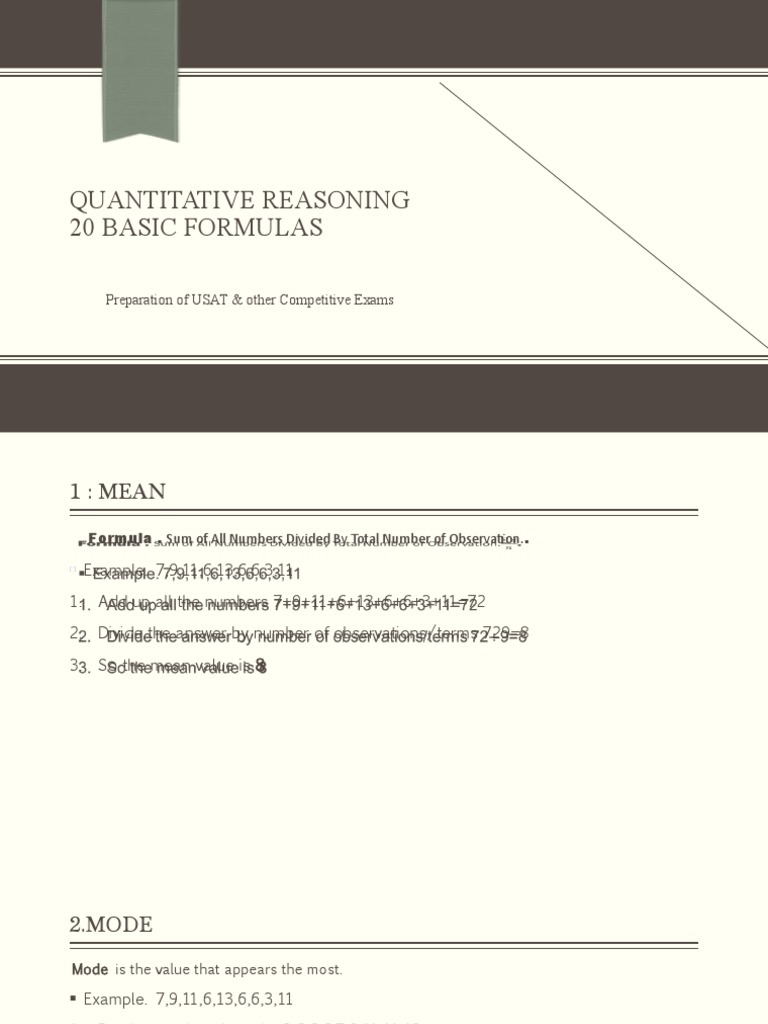Quantitative Reasoning 20 Basic Formulas | PDF