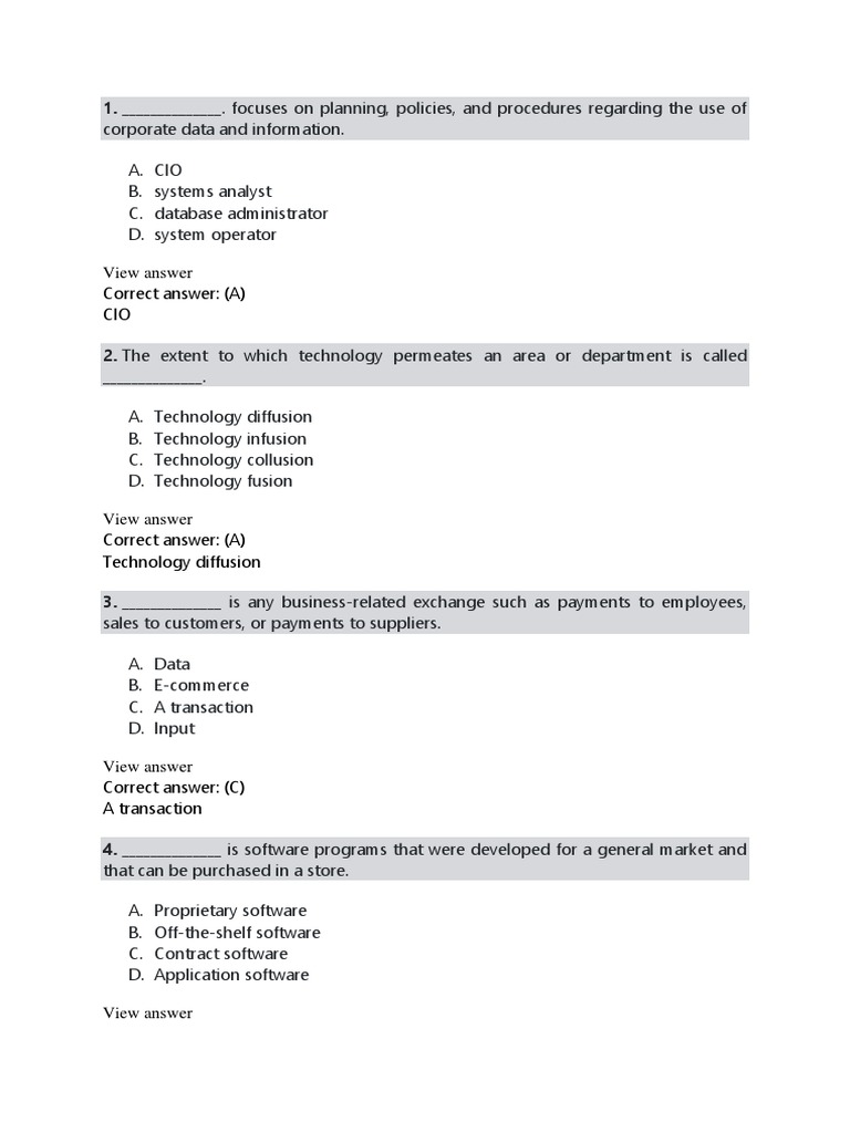 View Answer Correct Answer: (A) CIO | PDF | Computer Network | Databases