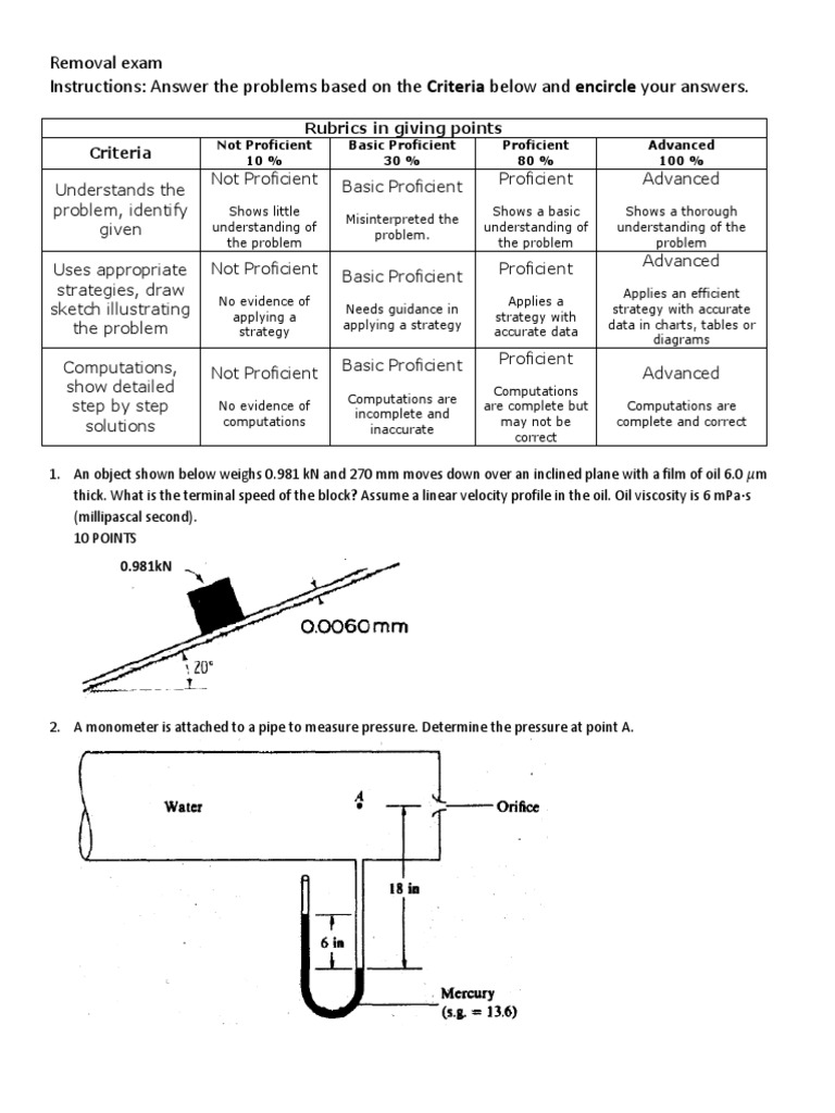 Removal Exam Instructions: Answer The Problems Based On The Criteria ...