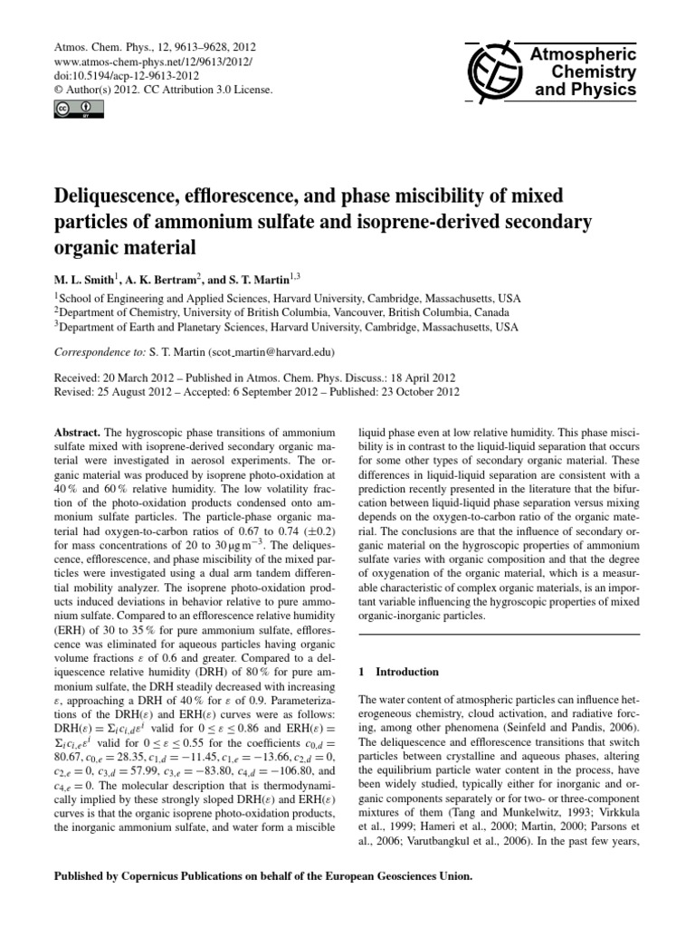 Deliquescence, Efflorescence, and Phase Miscibility of Mixed Particles ...