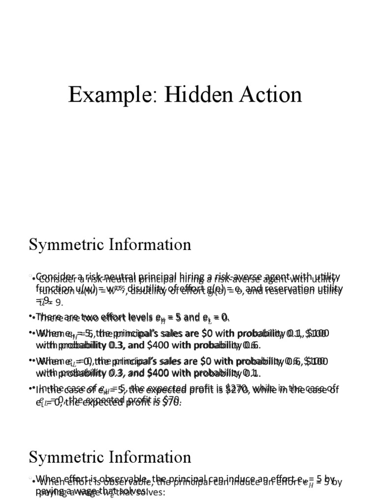Hidden Action Example | PDF
