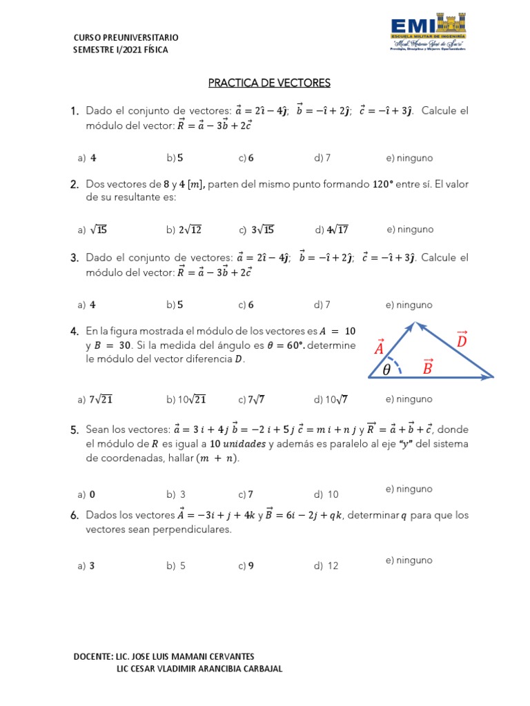 Practica de Vectores | PDF | Vector Euclidiano | Sistema coordinado