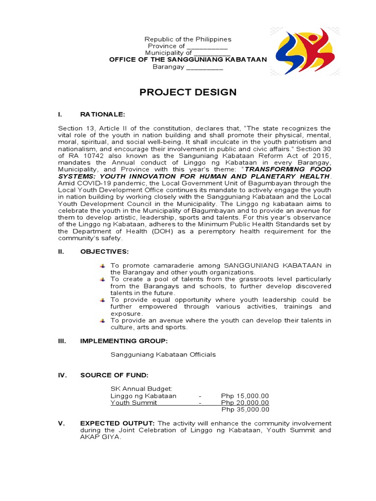 Project Design: Office of The Sangguniang Kabataan | PDF | Government