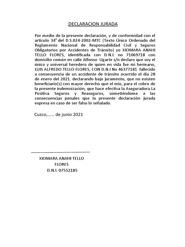 Declaracion Jurada 2 | PDF | Reaseguro