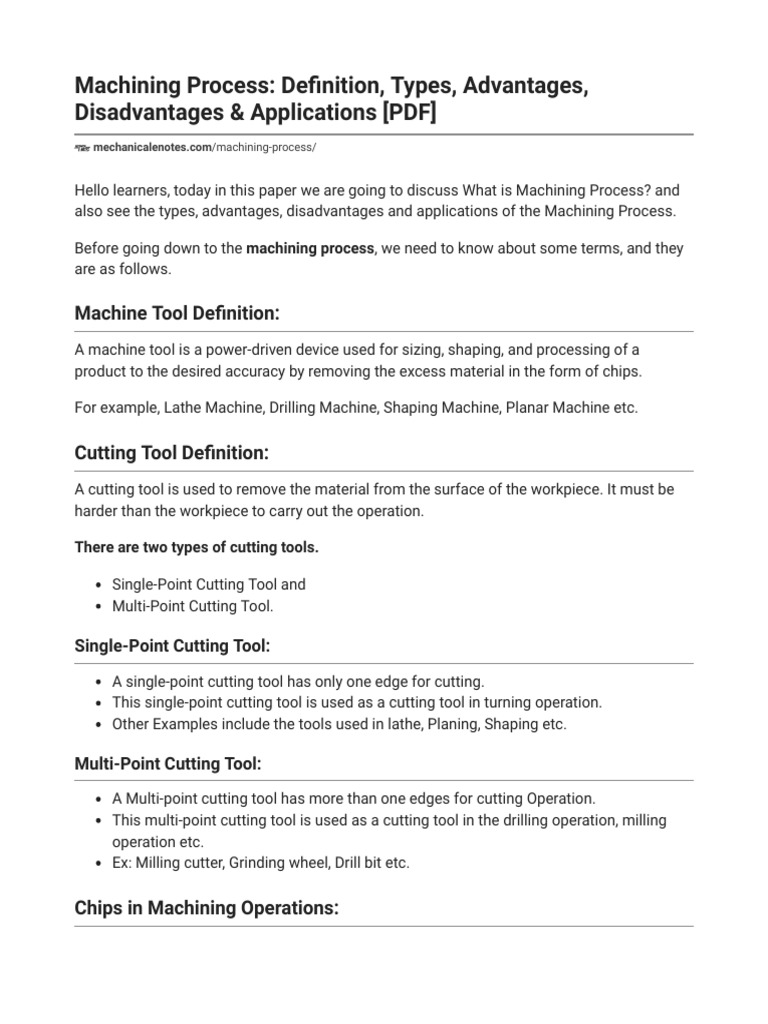 Machining Process - Definition, Types, Advantages, Disadvantages ...