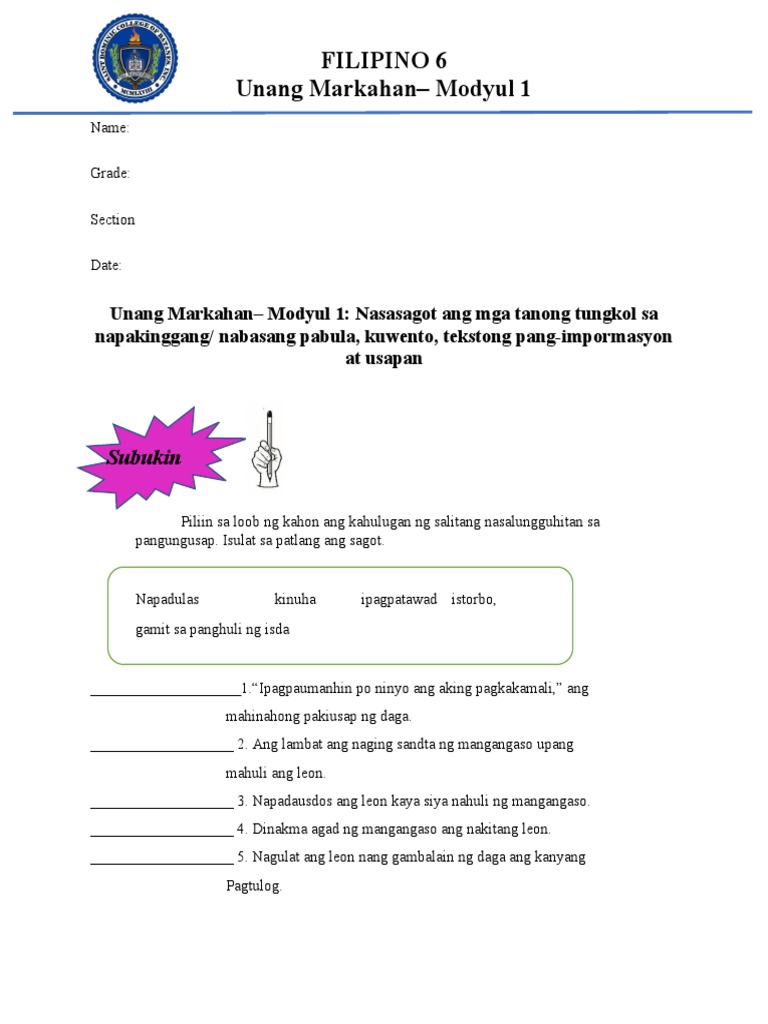 Filipino Module 1 Quarter 1 | PDF