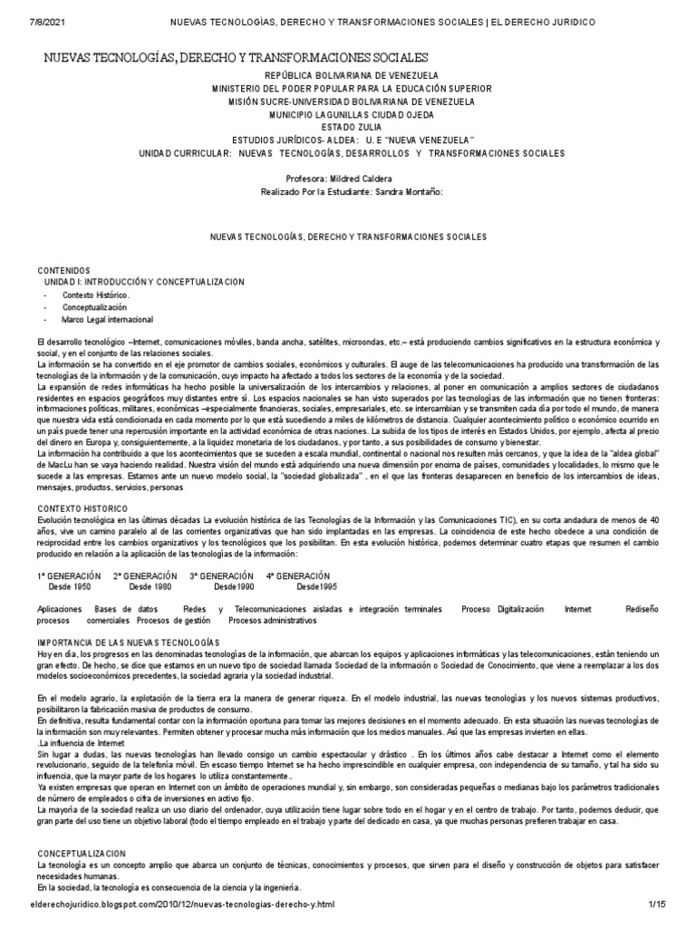 Nuevas Tecnologías, Derecho y Transformaciones Sociales - El Derecho Juridico | PDF | Tecnología ...