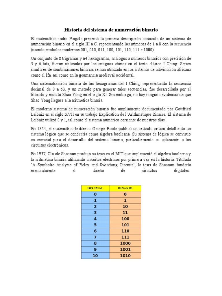 Historia Del Sistema de Numeración Binario | PDF | Ciencias sociales ...
