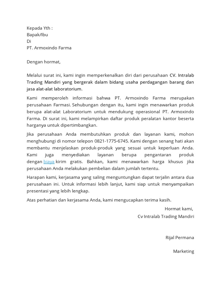 Body Email Penawaran Produk | PDF