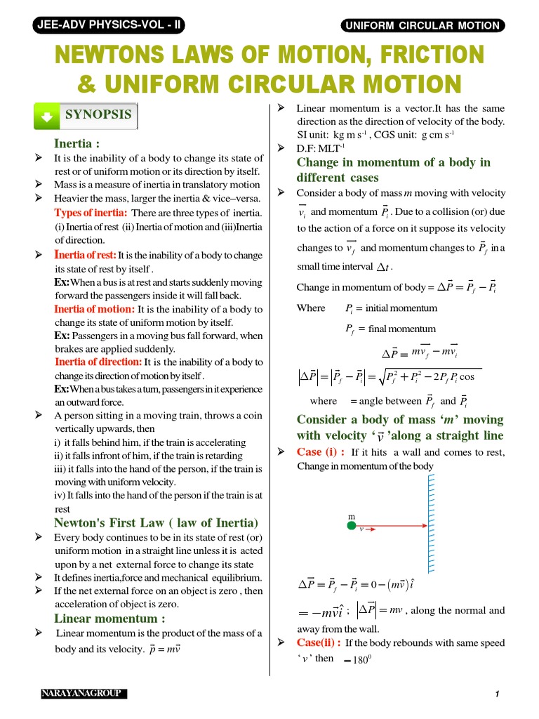 1a. Newtons Laws of Motion - Synopsis (1-39) | PDF | Force | Newton's ...