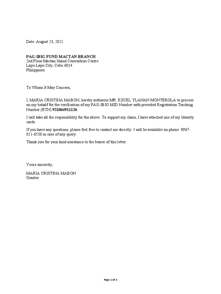 Authorization Letter Format For Representative | PDF