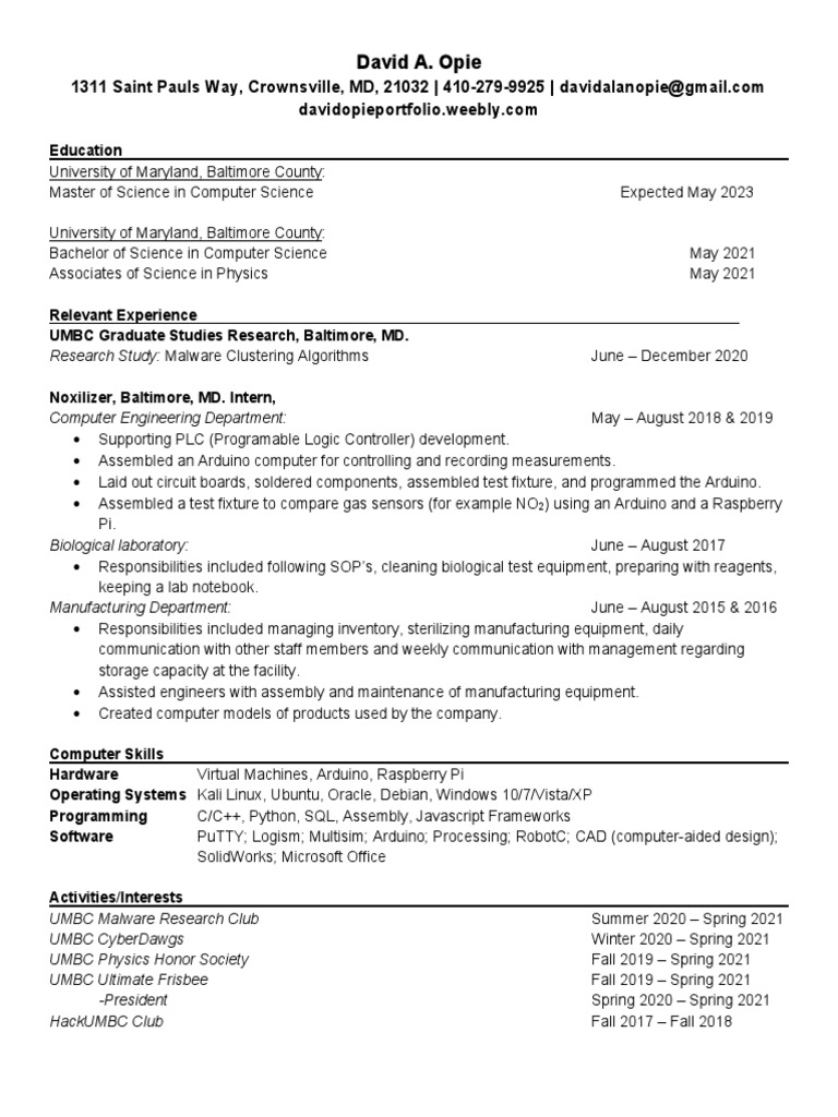 2021 Resume | PDF | Programmable Logic Controller | Computer Science