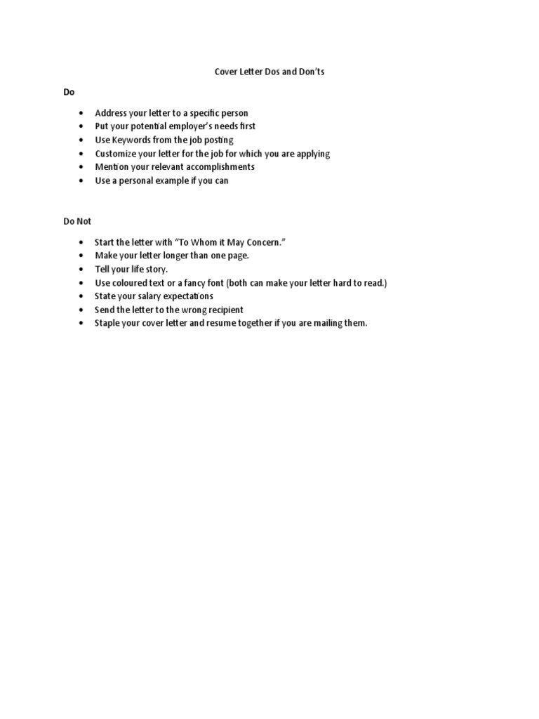 Cover Letter Dos And Don Pdf
