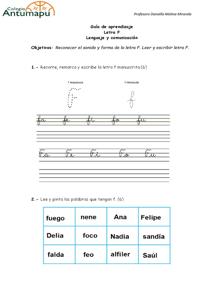 Guía de la letra F en manuscrita | PDF