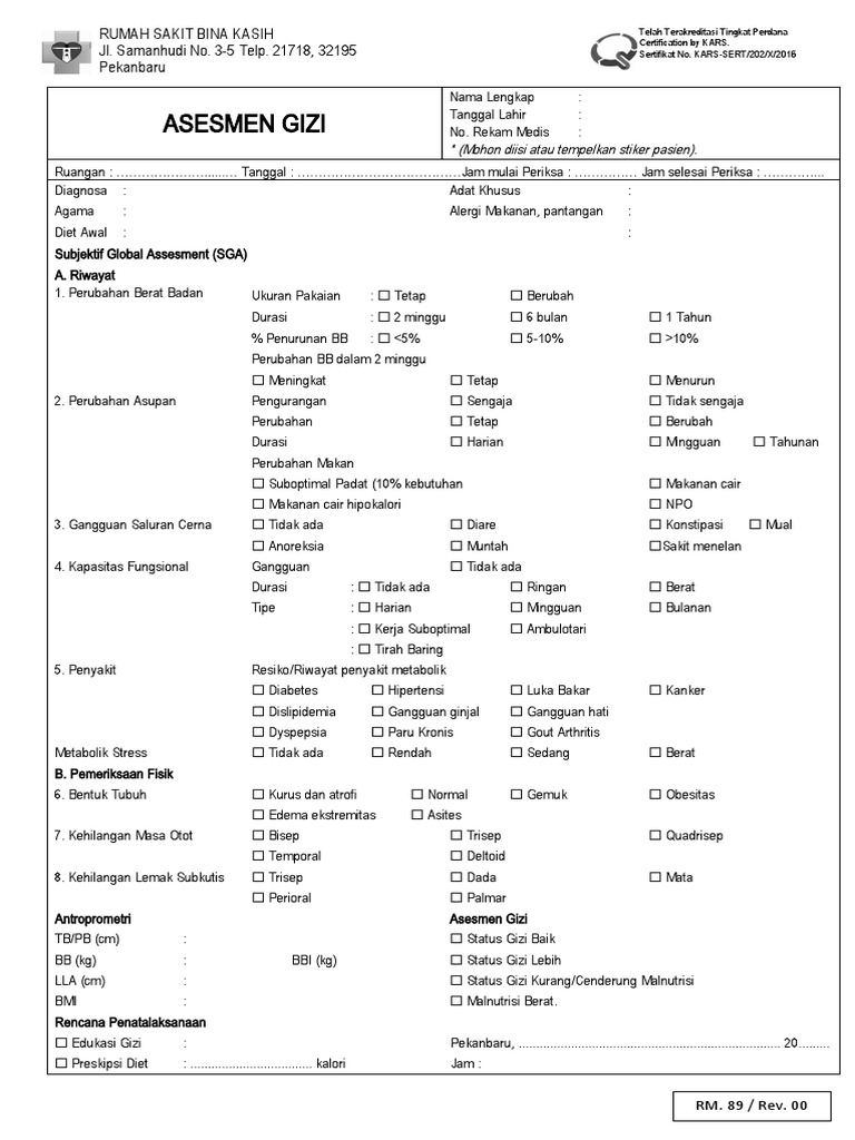 Rm. 89. Asesmen Gizi | PDF