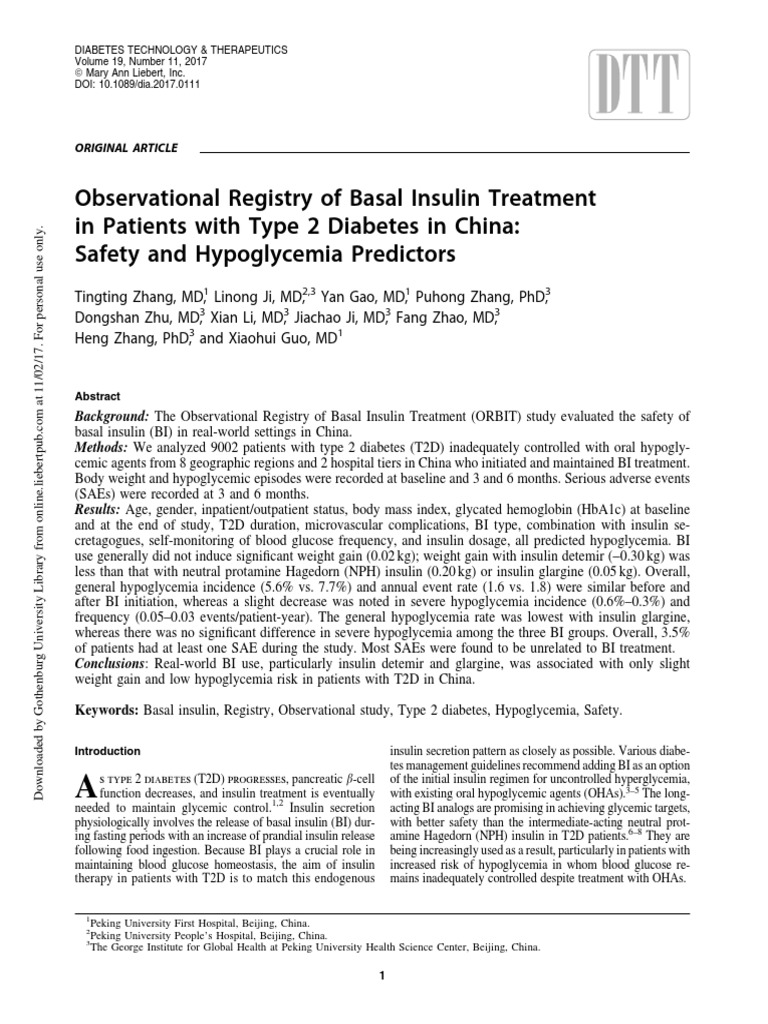 Observational Registry of Basal Insulin Treatment in Patients With Type ...