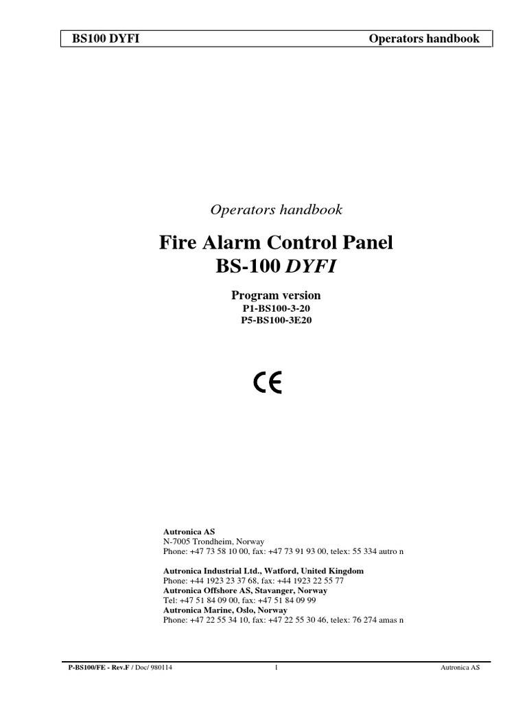 Fire Alarm Control Panel BS-100 DYFI: Operators Handbook | PDF ...
