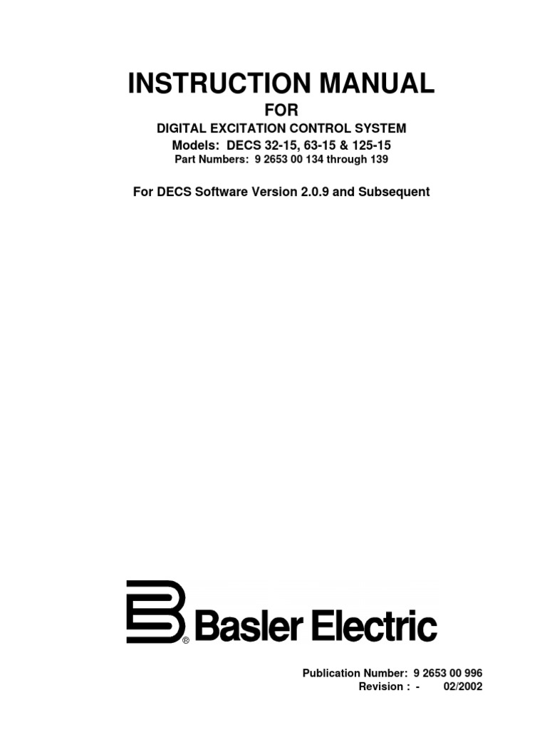 Basler DECS 125-15 Digital Excitation Controller Manual | PDF | Power ...