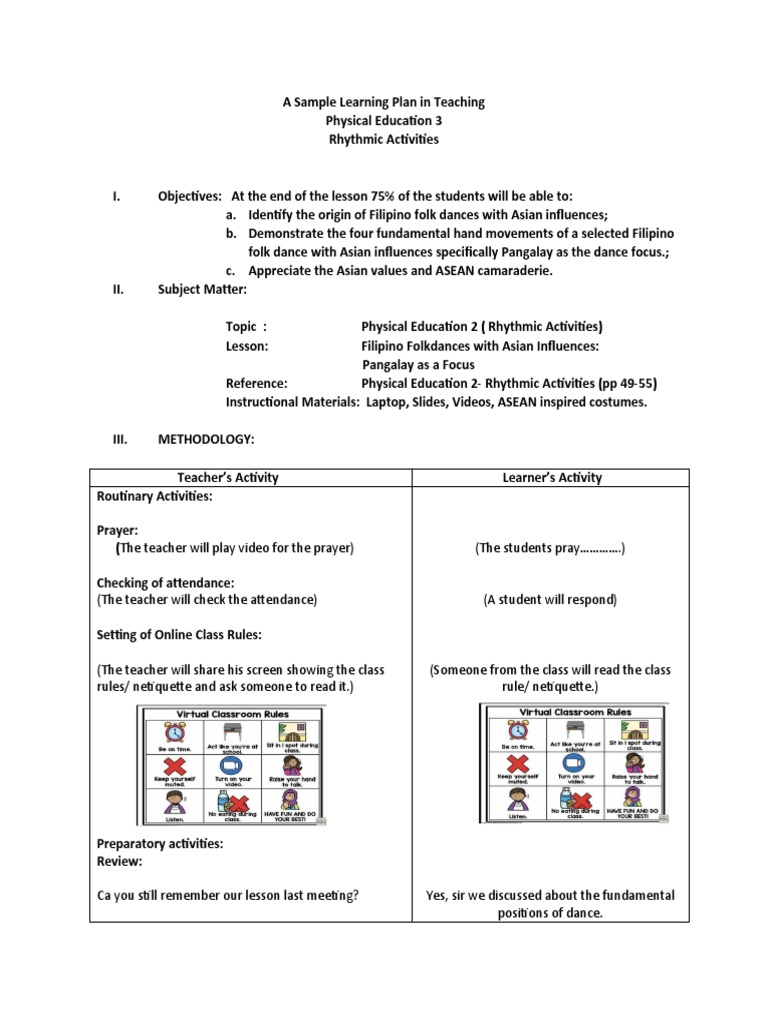 A Sample Learning Plan in Teaching | PDF