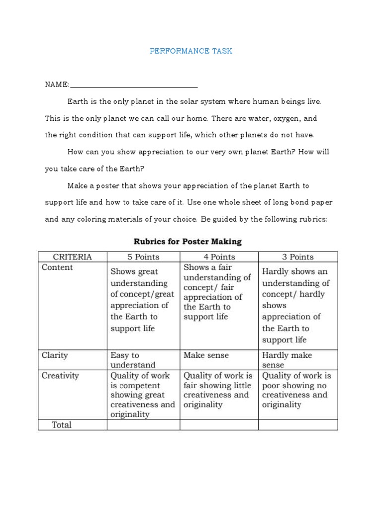 PERFORMANCE TASK Solar System | PDF
