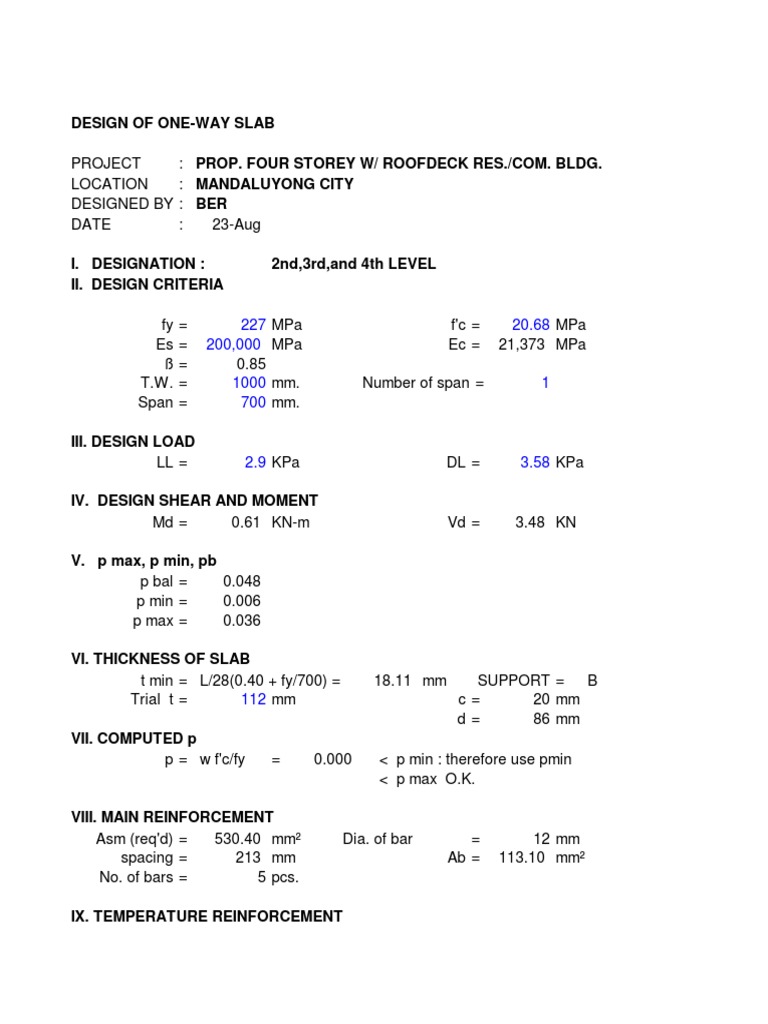 Design of One-Way Slab | PDF