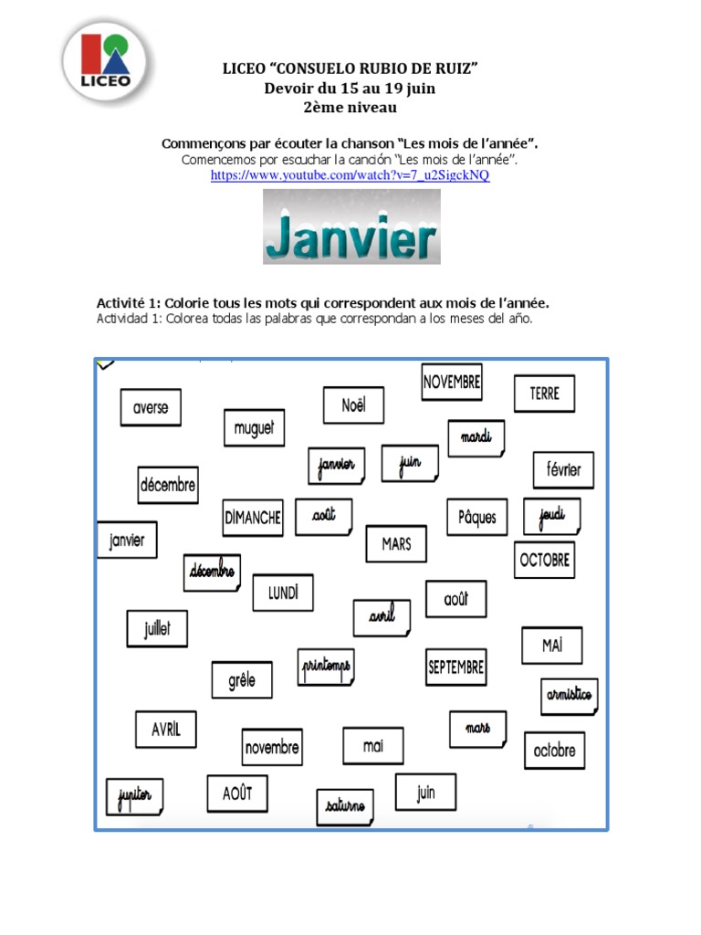 Activités sur les mois de l'année | PDF | Arts du langage et discipline