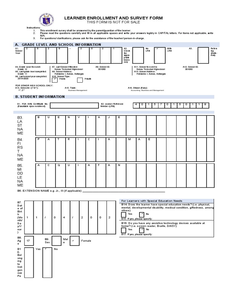 Learner Enrollment Survey Form | PDF | Internet Access | Internet