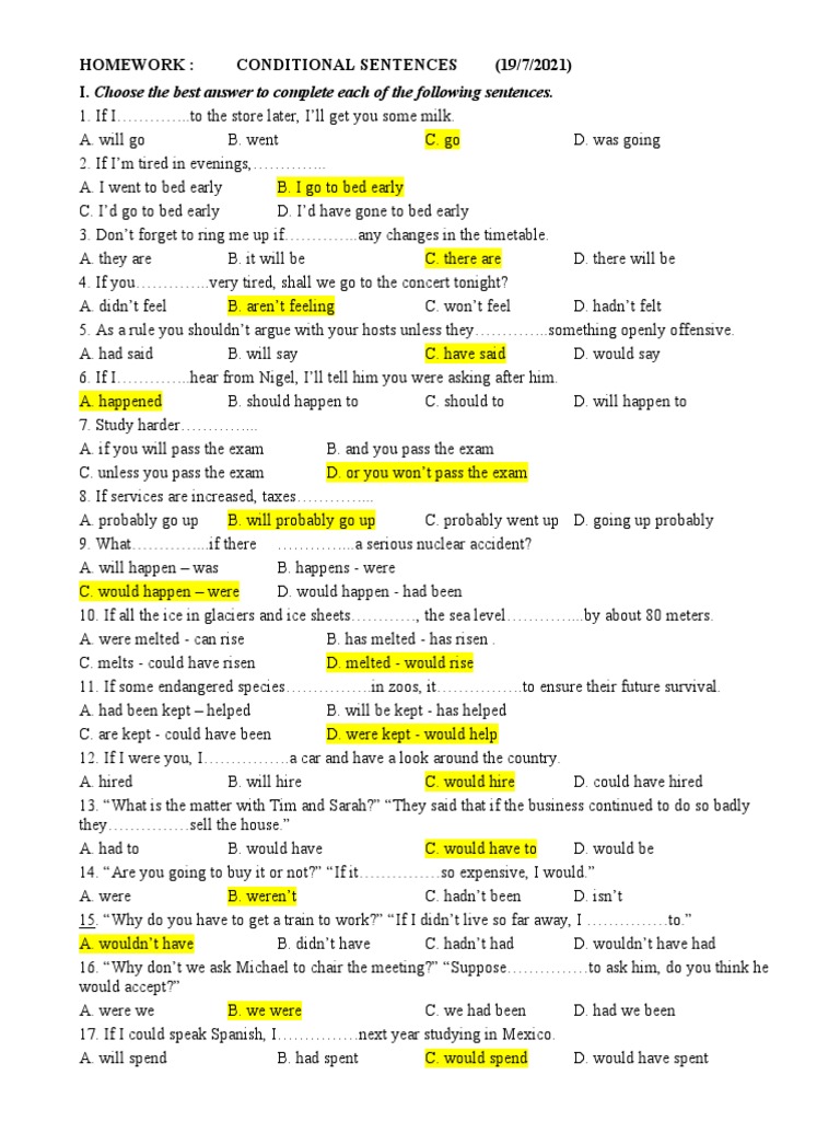 File - 20210720 - 205800 - Day 6 - Homework (Conditional Sentences) | PDF
