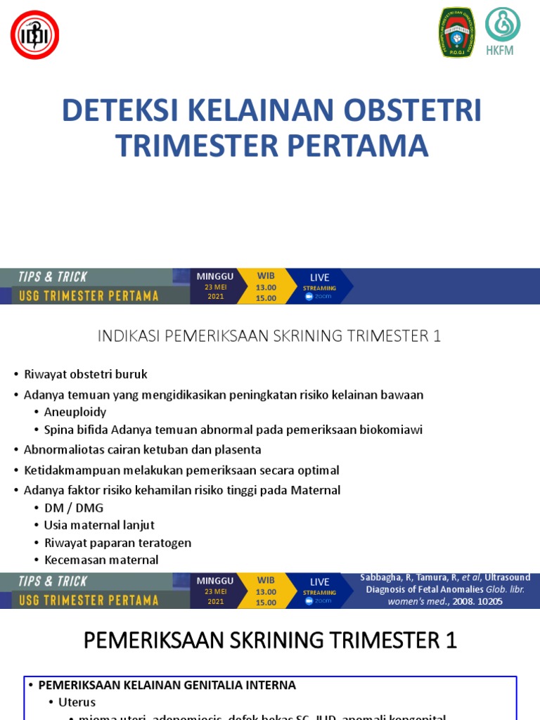 Deteksi Kelainan Obstetri Trimester 1 | PDF