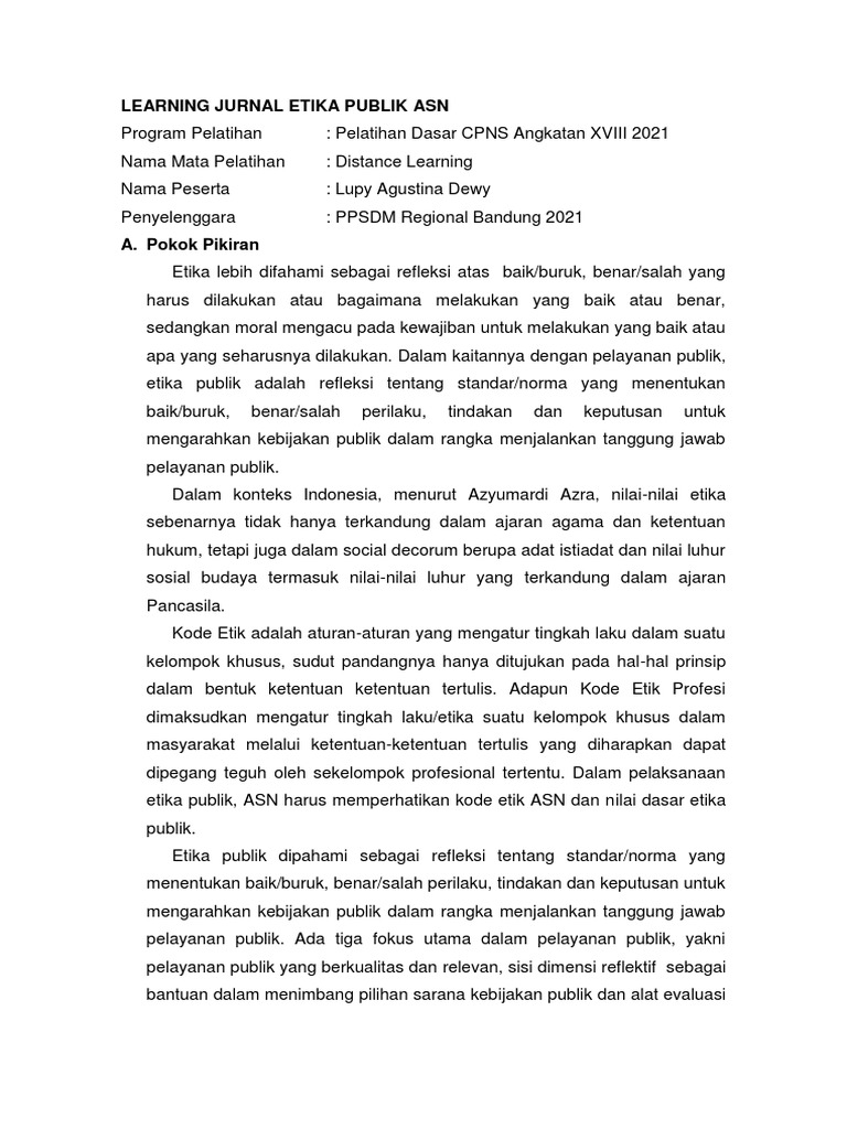 Learning Jurnal Etika Publik Asn | PDF
