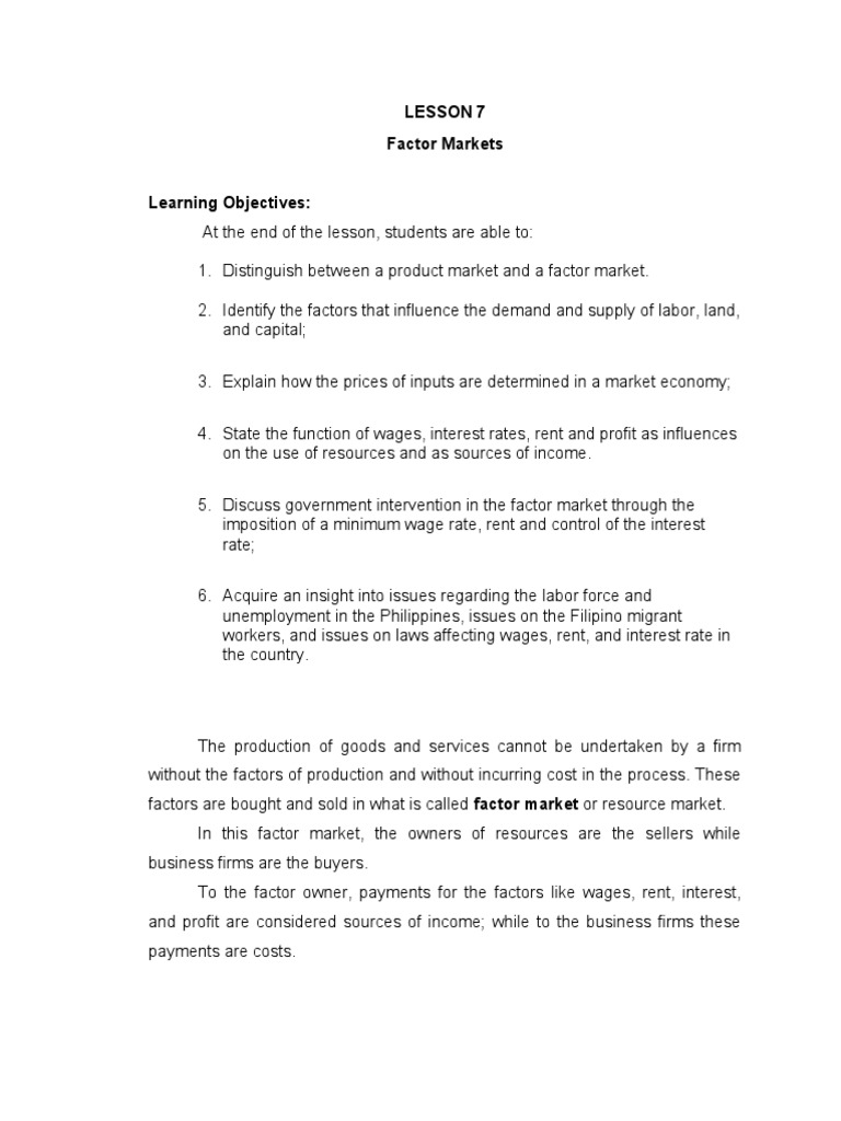 Factor Markets: Demand, Supply, and Equilibrium in Labor, Land, Capital ...