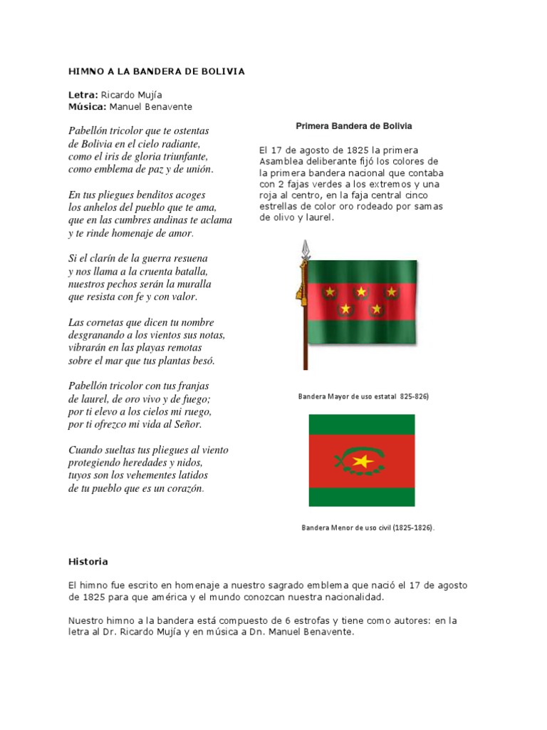 Himno A La Bandera de Bolivia | PDF | Símbolos nacionales | Los símbolos