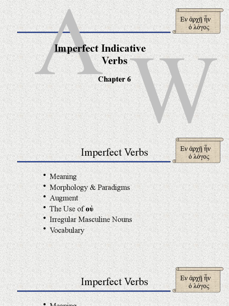 Greek Imperfect Verbs Guide | PDF | Grammatical Number | Grammatical Gender